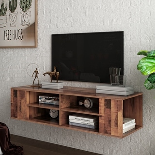 Brown Height Adjustable Shallow Floating TV Console Floating TV Stand ...