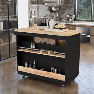 Solid Wood Rolling Kitchen Cart Tableware Cabinet with Drawers - Bed ...