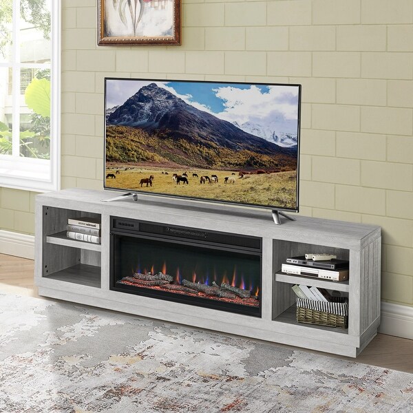 77 in. TV Stand for TVS Up to 85 in. with Fireplace Off White