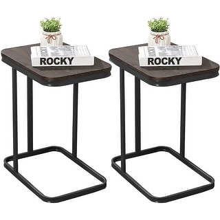 SD 23" H Rectangle Wood Top SideTable, Snack Table set,Black/Black ...