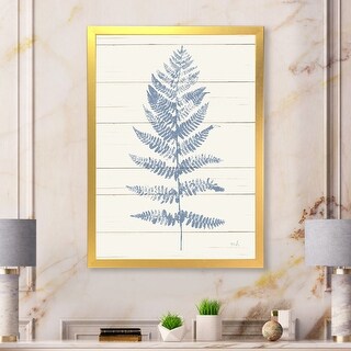 Designart "Blue Fern Print on wood II" Cabin & Lodge Framed Art Print ...