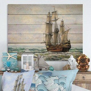Designart 'Old Naval Ship I' Nautical & Coastal Wood Wall Art Panels ...