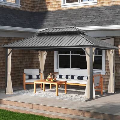 Zenova 12 Ft Steel Patio Gazebo With Mosquito Net - Overstock - 34257648
