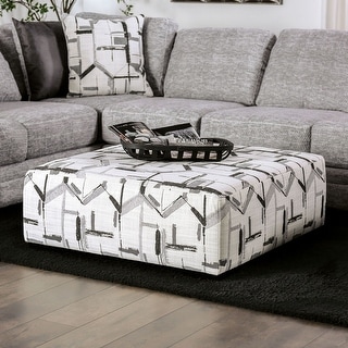 Falsaya Contemporary Ivory Pattern Chenille Tapered Block Legs Ottoman ...