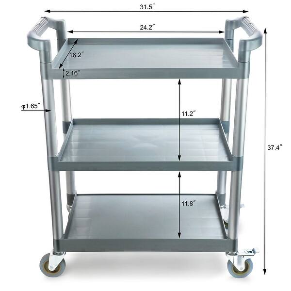 250-Pound Plastic 3-Tier Utility Bus Cart with Locking Casters, 32" x ...