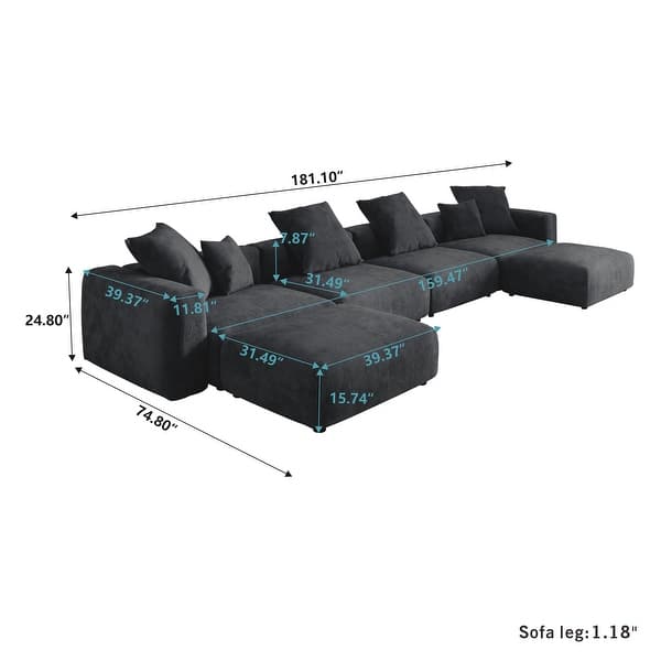 Large Modular Sectional Sofa Corduroy Upholstery U-Shaped 4 Seater with ...