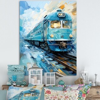 Designart "Teal Train Geometric Momentum II" Train Canvas Wall Art ...