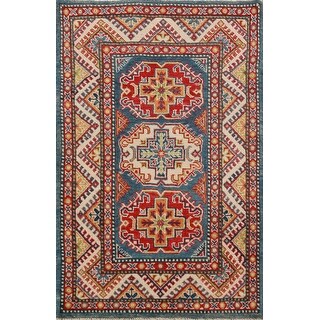 Blue Geometric Kazak Foyer Rug Traditional Handmade Wool Carpet - 2'8"x ...