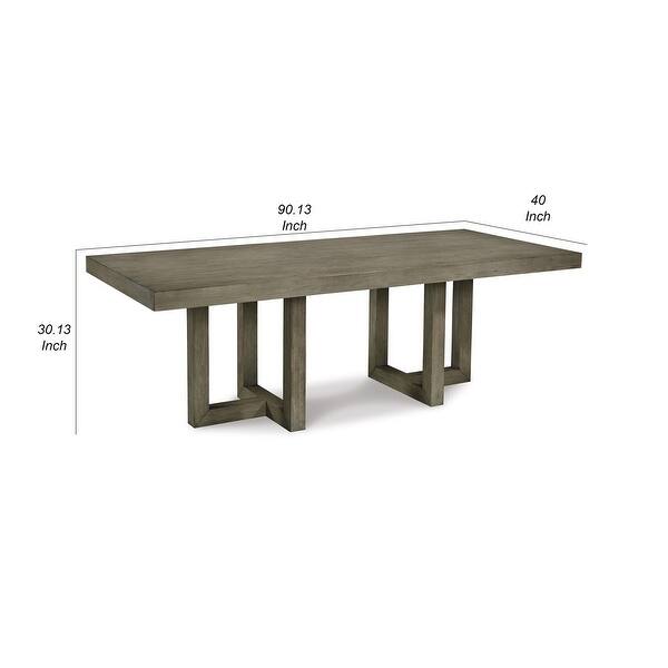90 Inch Rectangular Dining Table, Gray Wood, Geometric Double Pedestal ...