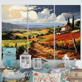 Designart "Vineyard Rows Of Ruby Landscape" Farmhouse Canvas Prints Set ...