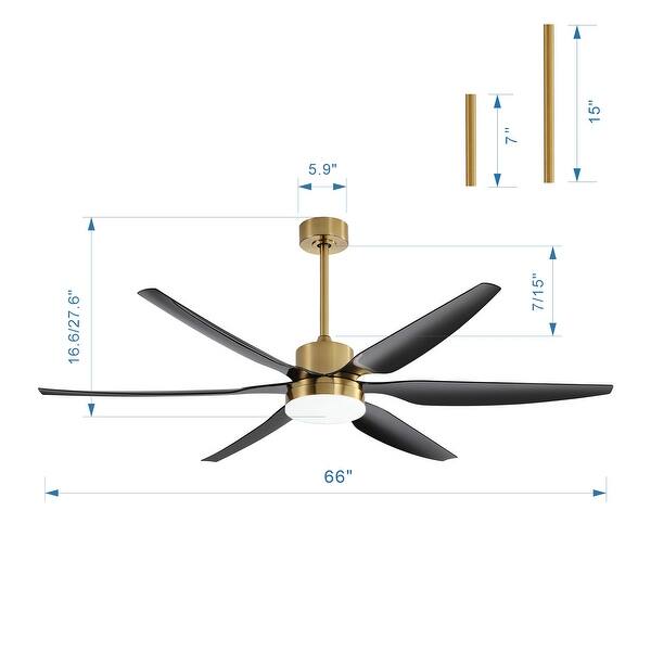 66-in Black and Gold Indoor LED Ceiling Fan with Light Remote (6-Blade) - Bed Bath & Beyond ...