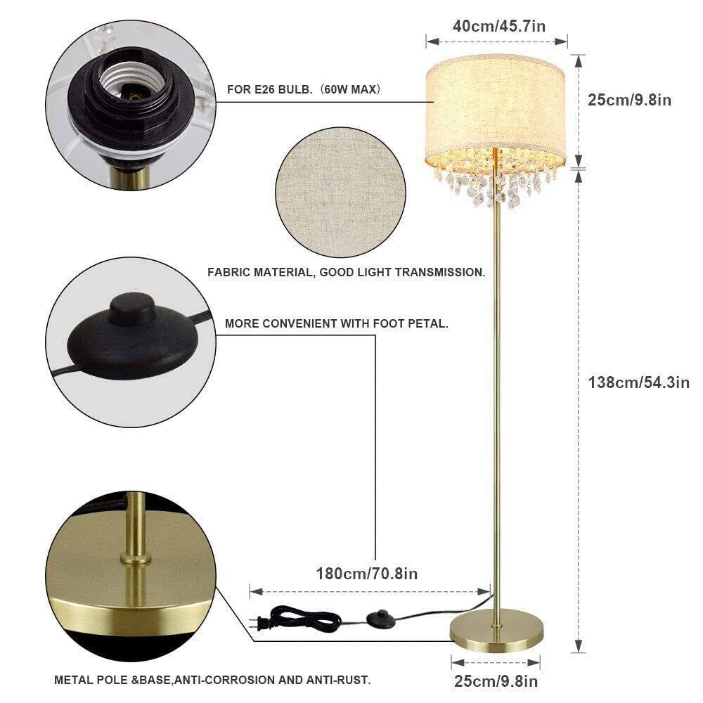 Crystal Elegant Reading Standing Light LED Floor Lamp Gold - 1 - Bed ...