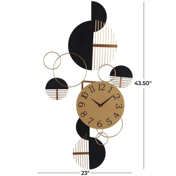 Metal Geometric Half Moon Wall Clock with Adjustable Clock Face - Black ...