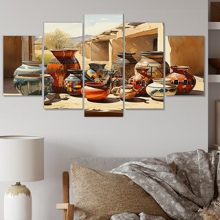 Designart "Native Art Pueblo Pottery II" Native American Multipanel ...