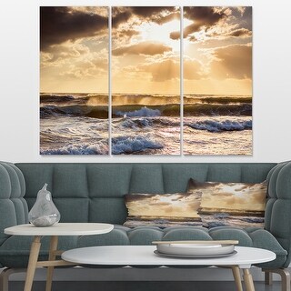 Designart "Sunrise and Roaring Blue Sea Waves" Beach Photo Canvas Print ...