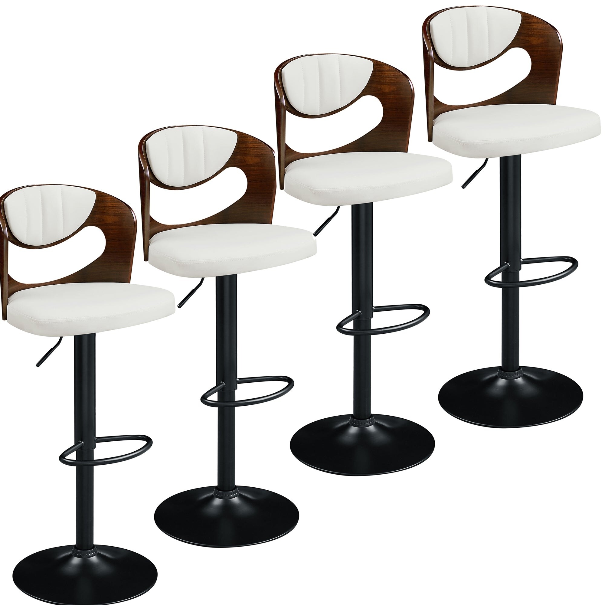 VECELO Adjustable Swivel Modern Bar Stools with Backs, Black Barstools ...