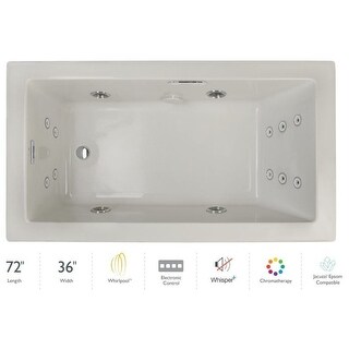 Jacuzzi Elara 72" Drop-In Whirlpool Bathtub with Right Drain, Whisper+ ...