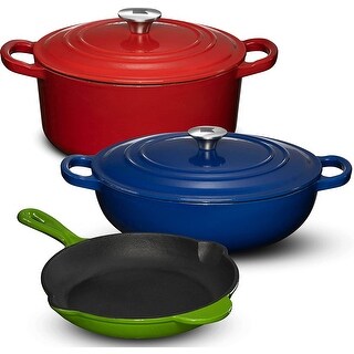 Enameled Cast Iron Cookware Set - 5 Pieces Solid Colored Braiser Dish ...