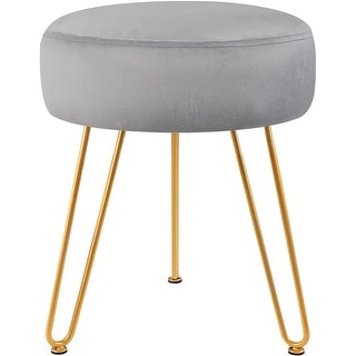Footrest Stool Round Upholstered Vanity Footstool Side Table,Grey ...