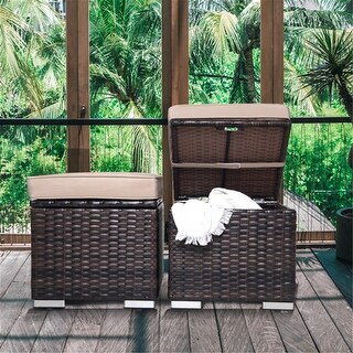 Outdoor Ottoman Patio Foot Rest 2 Pieces PE Rattan Foot Stool - Bed ...