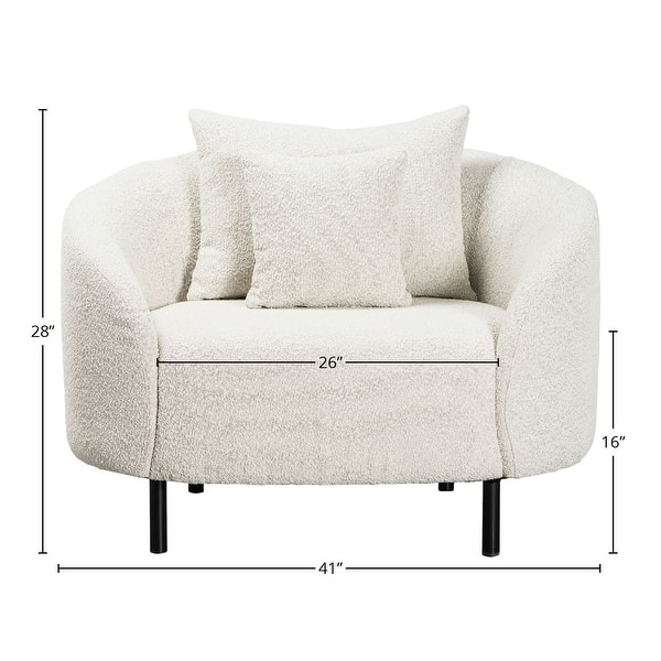 Nyla White Boucle Round Back Barrel Chair with Throw Pillows - Bed Bath ...
