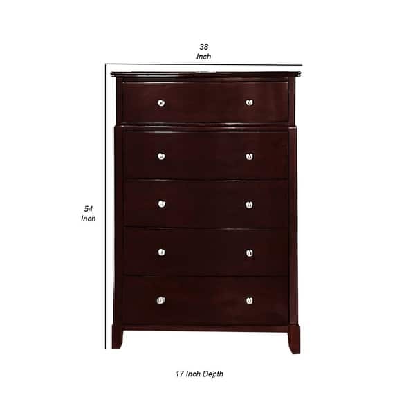 54 Inch Tall 5 Drawer Dresser Chest, Tapered Legs, Rich Classic Brown ...