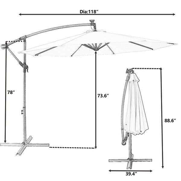 10FT Patio Offset Lighted Hanging Cantilever Umbrella for Backyard ...