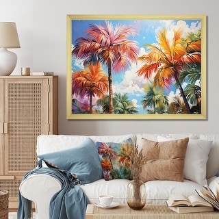 Designart "Colorful Palm Trees Collage IX" Palm Trees Framed Canvas ...