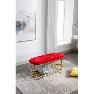 40.75" Velvet Upholstered Bench with Button Tufted Seat, Sturdy Gold ...