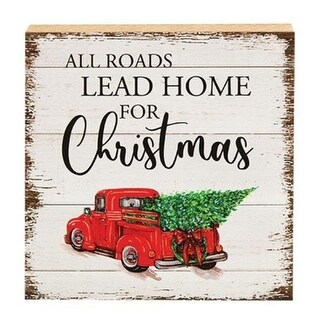 All Roads Lead Home Red Truck Square Block - 1"W x 6"L x 6"H - Bed Bath ...