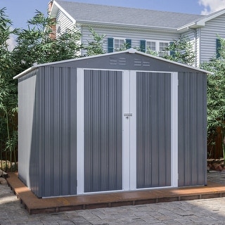 8 x 6 ft Outdoor Storage Shed, All Weather Metal Sheds with Metal ...
