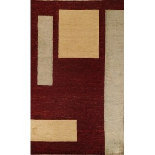 Modern Gabbeh Geometric Red Rug Handmade Wool Carpet - 5'7" x 8'0 ...