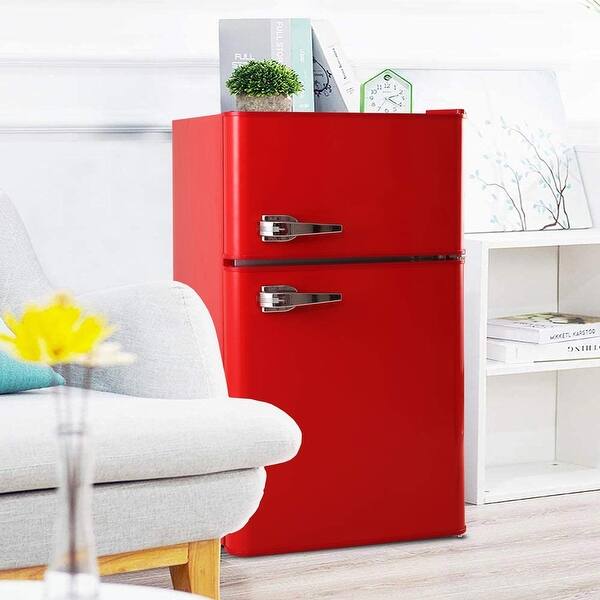 3.2 Cu.ft Compact Refrigerator Double Door Mini Fridge with Top Door ...