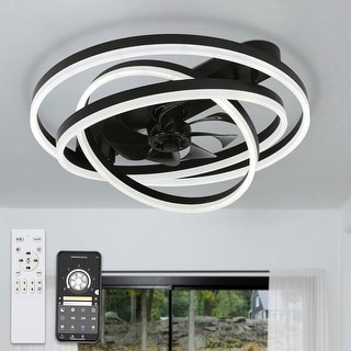 Modern Flush Mount Ceiling Fan with Dimmable Light, 6-Speed DIY Shape ...