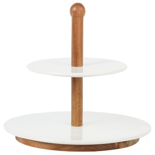 Gracious Dining 3 Piece 2-Tier Stoneware Serving Stand with Wood Base ...