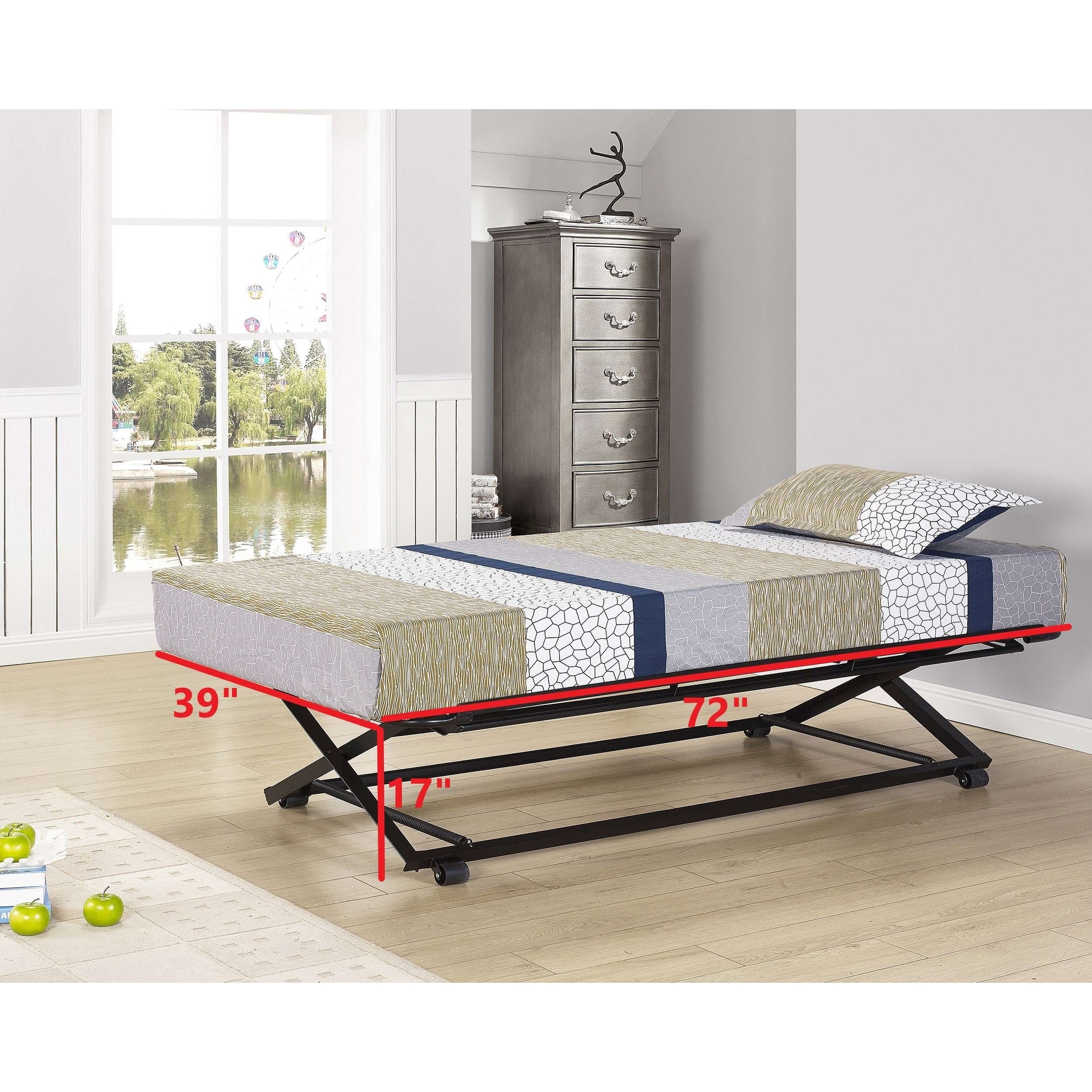 Twin pop up trundle bed on rollers black store