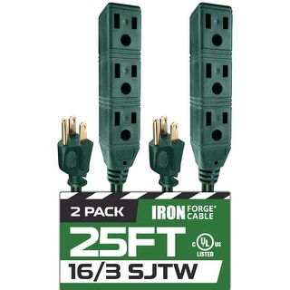 2 Pcs Extension Cord 25 ft with 3 Outlets, 16/3 Green Extension Cord ...