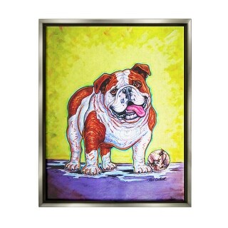 Stupell Bulldog with Baseball Framed Floater Canvas Wall Art Design by ...