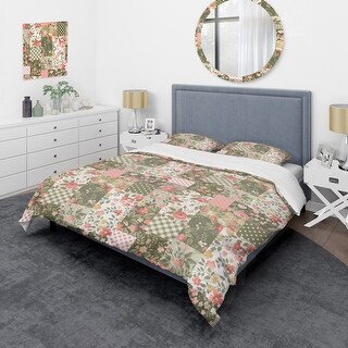 Designart 'Pink Floral Patchwork I' Patterned Duvet Cover Set - Bed ...