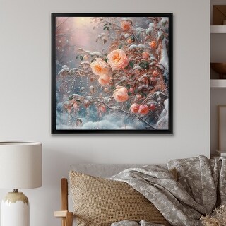 Designart "Peach Enchanted Roses Ii" Floral Rose Framed Wall Decor ...