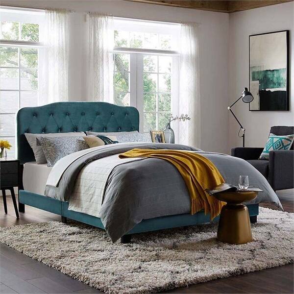 Velvet Tufted Full Panel Bed in Sea Blue - Bed Bath & Beyond - 39184809