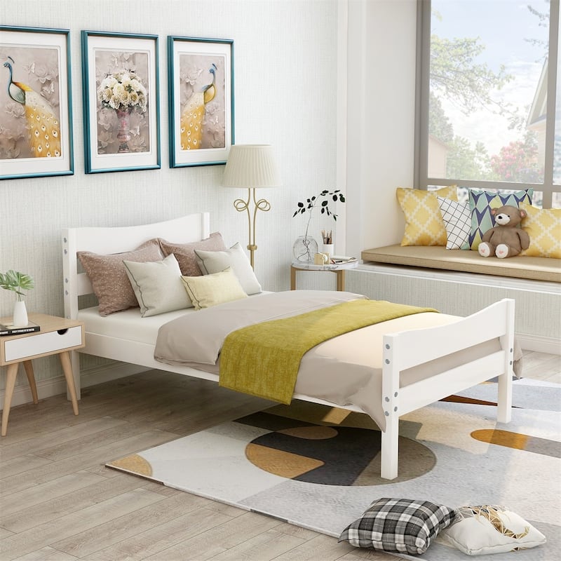 Merax Twin Wood Platform Bed Frame with Headboard and Slat Support ...