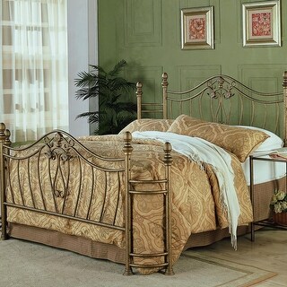 Queen Size Bed Frame with Intricate Metalwork - Antique Gold Finish ...
