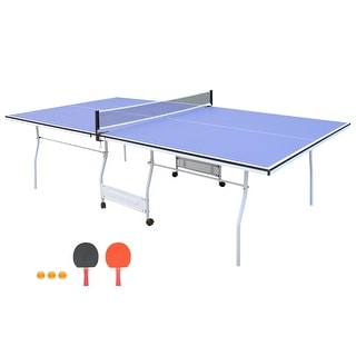 9ft Foldable Mid-Size Table Tennis Table, Indoor Games Ping Pong Table ...