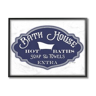 Stupell Vintage Bath House Sign Minimal Blue White Framed Giclee Art ...