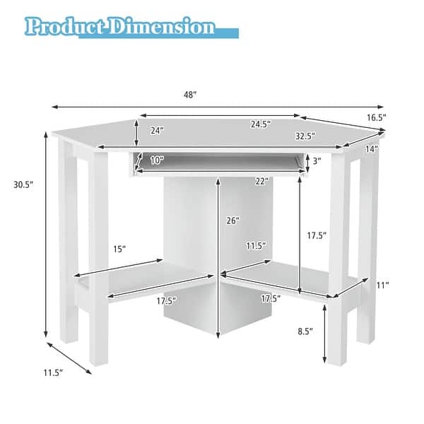 Triangle Corner Computer Desk with Shelves and Smooth Keyboard Tray ...