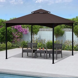 Outdoor Square Steel Gazebo Canopy with Double Roof for Backyard, Lawn ...