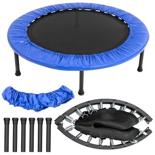 Turfee 38" Round Black & Blue 4-Way Foldable Mini Trampoline, Kids ...