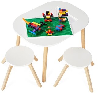 2-in-1 Kid's Wooden Building Block Table, Construction Activity Center ...