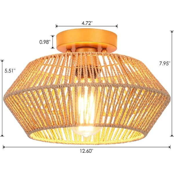 Woven rattan ceiling light fixture industrial mini cage ceiling lamp ...